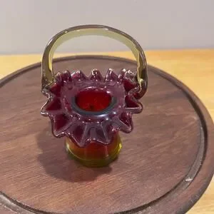 Art | Vtg Amberina Art Glass Ruffled Basket Cadmium Glow Mid Century ...